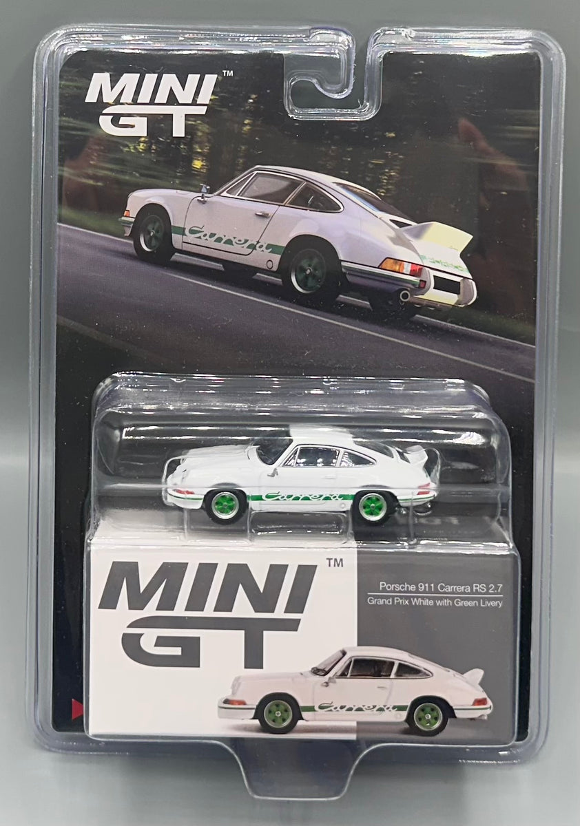 Mini GT 801 Porsche 911 Carrera RS 2.7 Grand Prix White With Green Liv ...