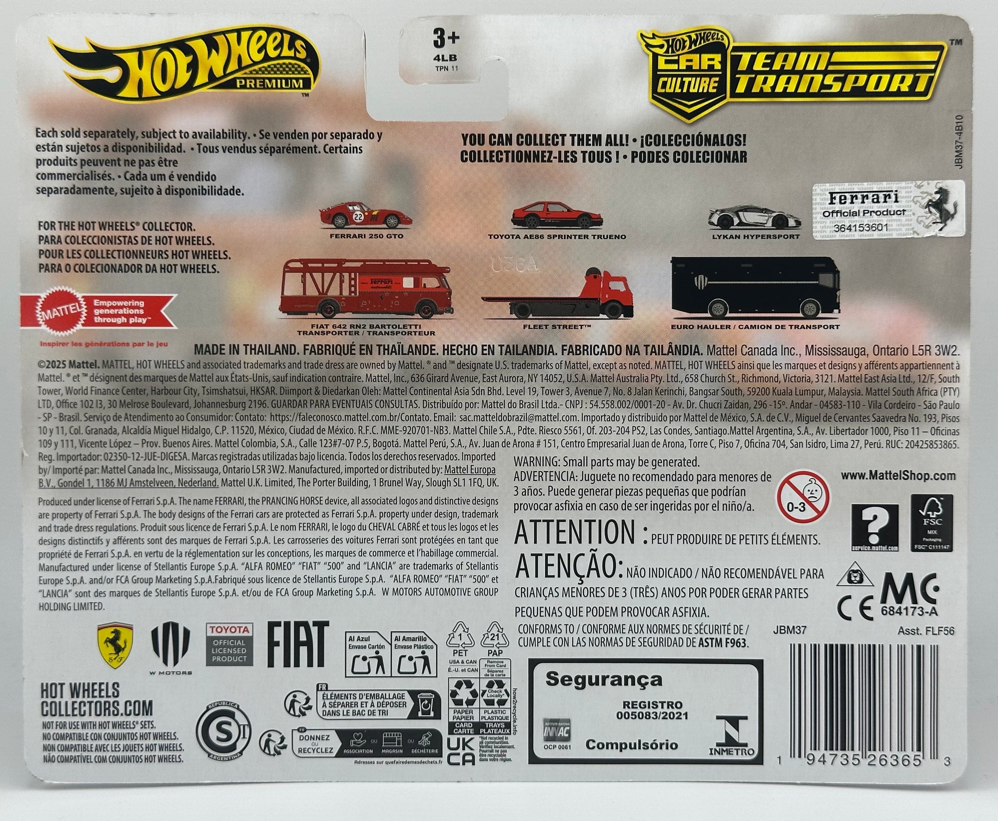 Hot Wheels Team Transport Ferrari 250 GTO & Fiat 642 RN2 Bartoletti ...