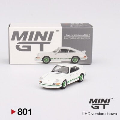 Mini GT 801 Porsche 911 Carrera RS 2.7 Grand Prix White With Green Liv ...